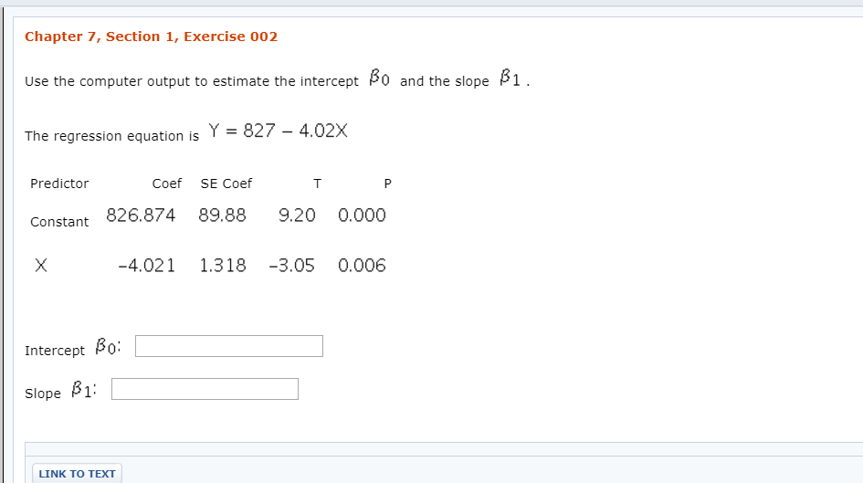 Solved Use the computer output to estimate the intercept | Chegg.com