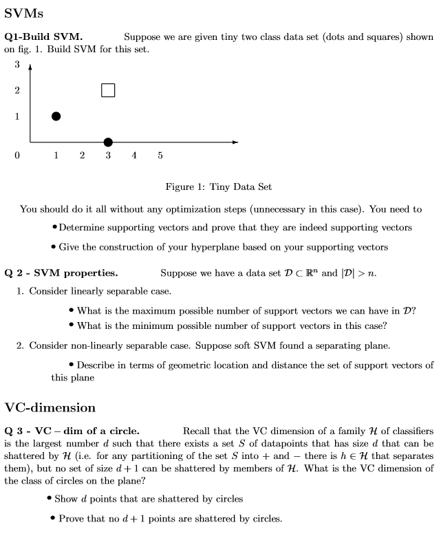 Solved SVMs Suppose we are given tiny two class data set | Chegg.com