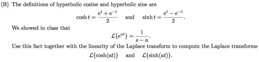 Solved The Definitions Of Hyperbolic Cosine And Hyperbolic