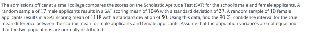 Solved The admissions officer at a small college compares | Chegg.com