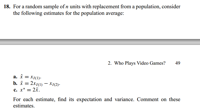 18. For a random sample of n units with replacement | Chegg.com