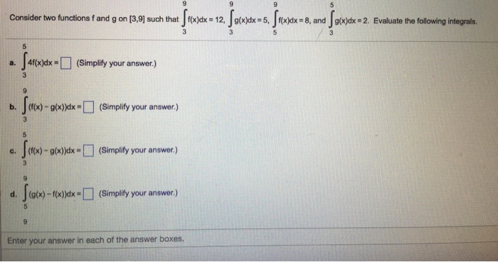 Solved Consider two functions f and g on [3,9] such that | Chegg.com