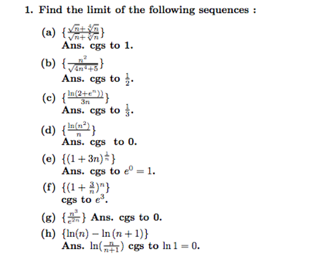 Solved Find the limit of the following sequences: | Chegg.com