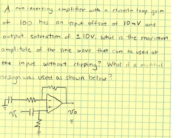 Solved A non inverting amplifier with a closed loop gain of | Chegg.com