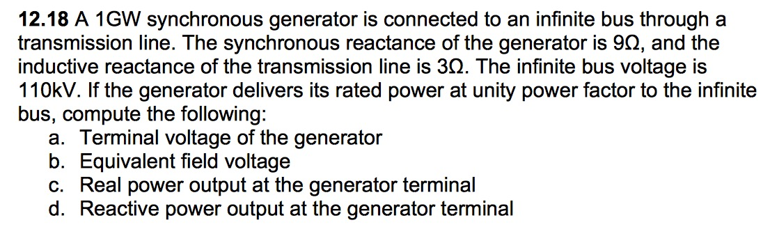 Solved 12.18 A 1GW synchronous generator is connected to an | Chegg.com
