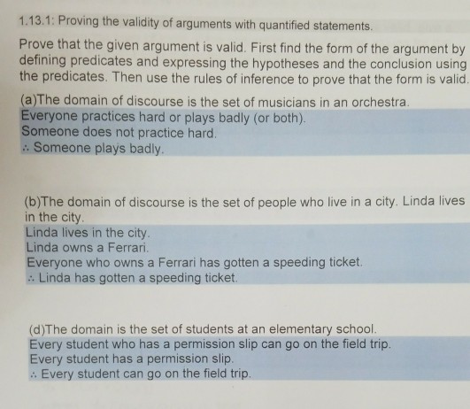 Solved 1.13.1: Proving the validity of arguments with | Chegg.com
