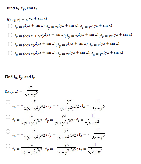 Solved Calculus finding fx, fy, fz equations? I have already | Chegg.com