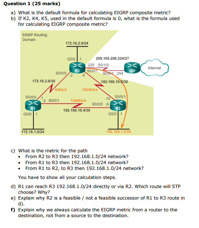 Solved What is the default formula for calculating EIGRP | Chegg.com