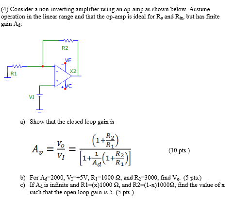 Solved (4) Consider a non-inverting amplifier using an | Chegg.com