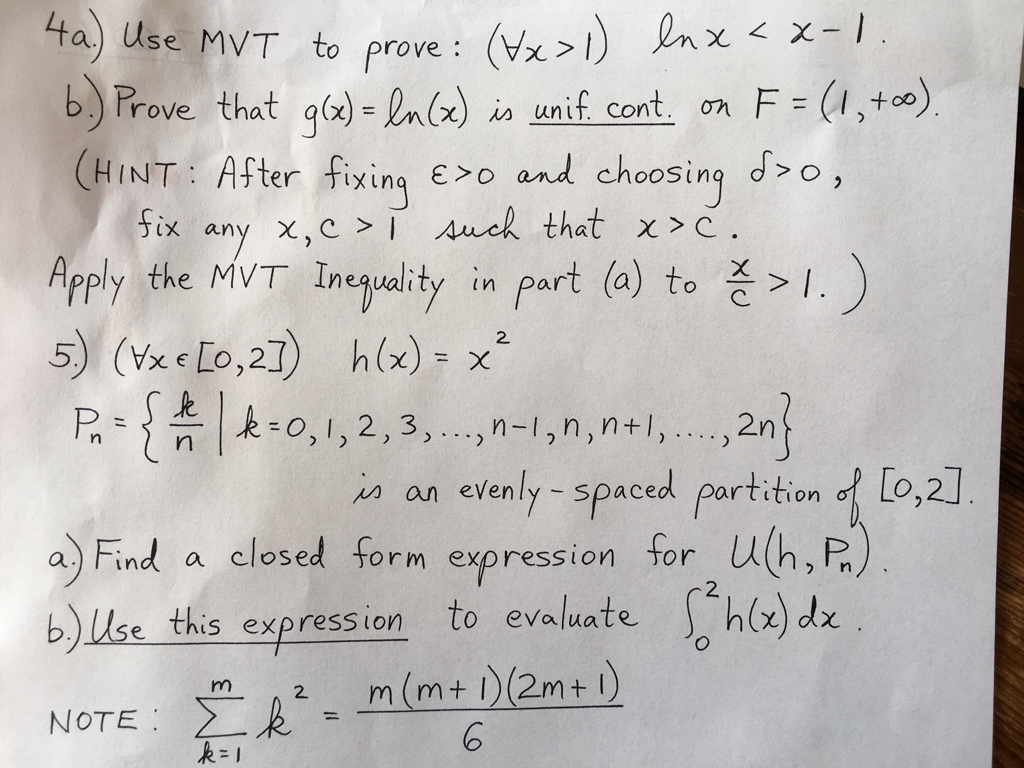Solved Use MVT to prove: (x > 1) ln x