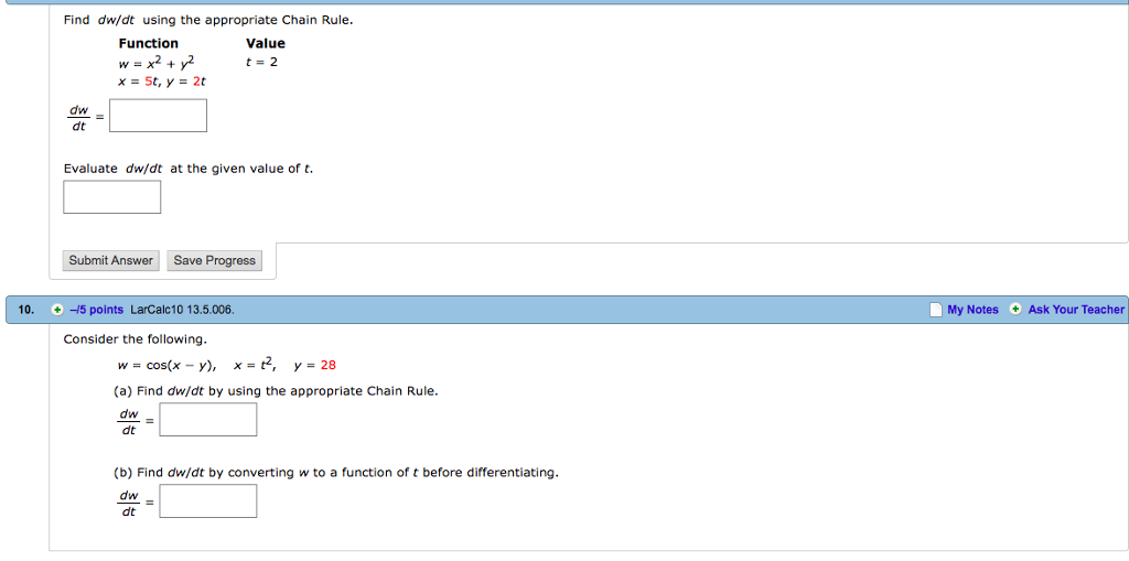 Solved Find dw/dt using the appropriate Chain Rule. Function | Chegg.com
