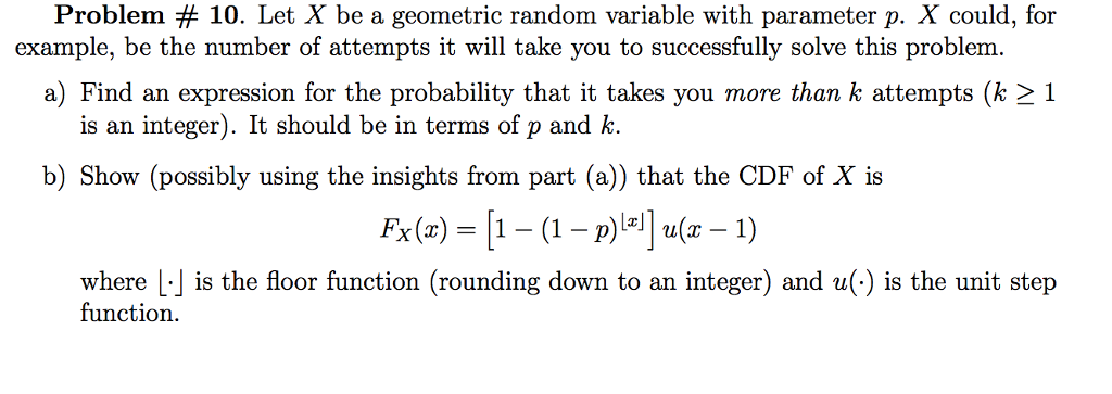Solved Problem # 10, Let X be a geometric random variable | Chegg.com