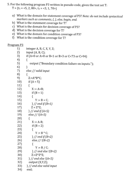 Solved For the following program P3 written in pseudo-code, | Chegg.com