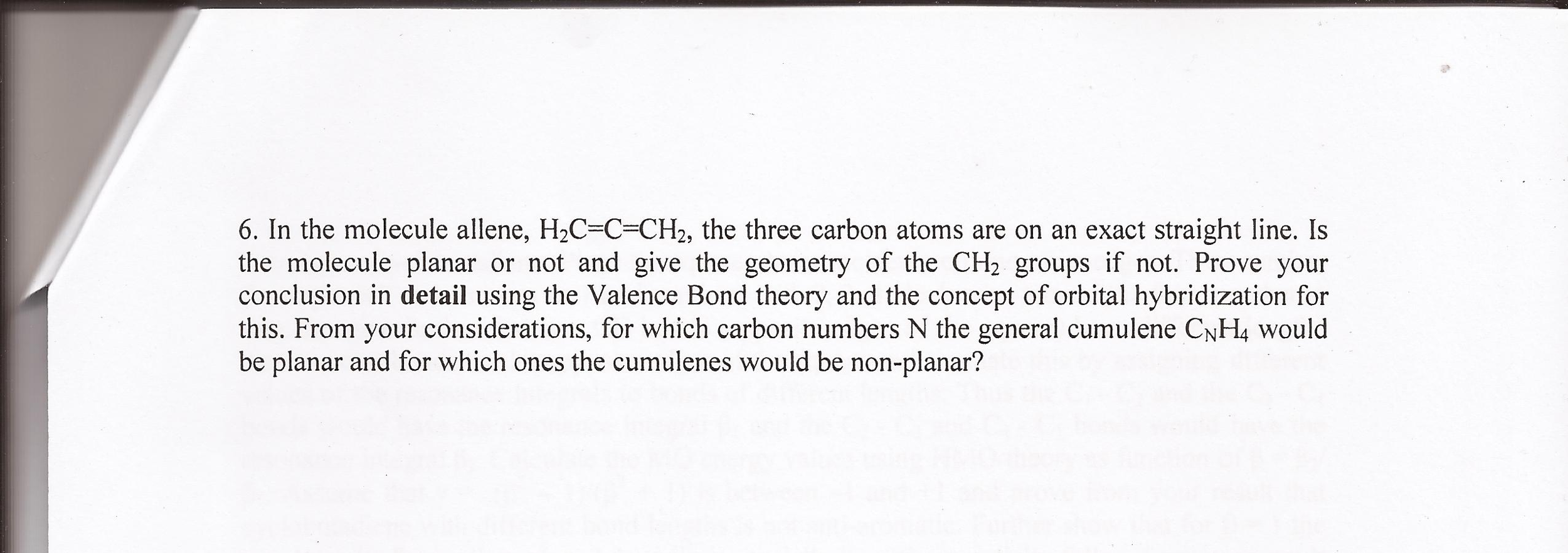Solved 6. In the molecule allene, H2C=C=CH2, the three | Chegg.com