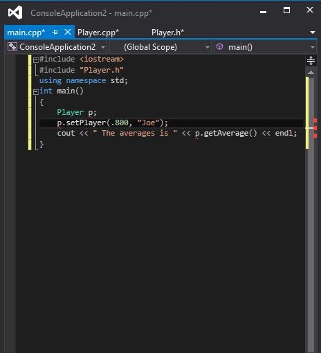 Solved ConsoleApplication2- Player.h* main.cpp Player.cpp* | Chegg.com
