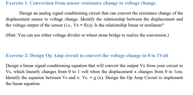 Solved Exercise 1. Conversion from sensor resistance change | Chegg.com