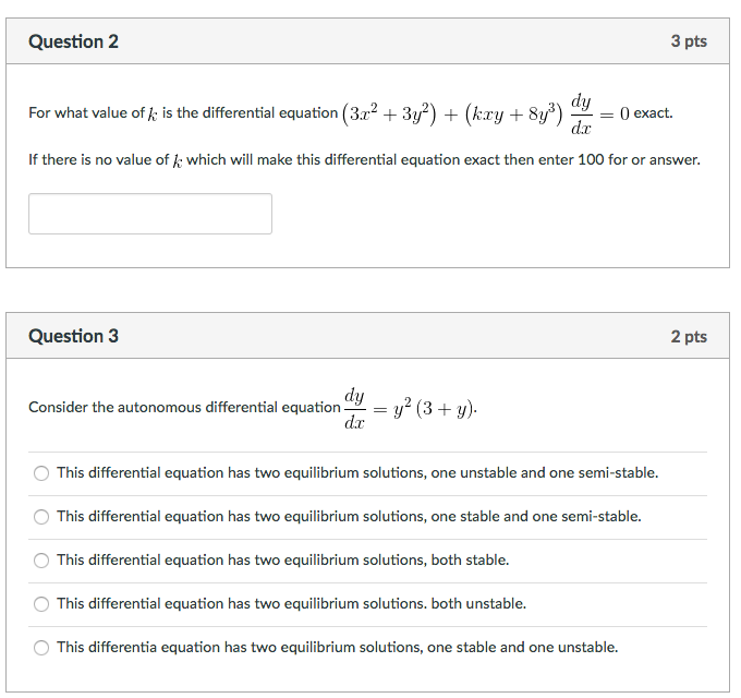 Solved For what value of k is the differential equation | Chegg.com
