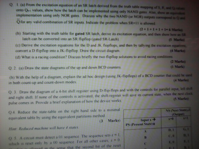 Solved O 1 (a) From the excitation equation of an SR latch | Chegg.com