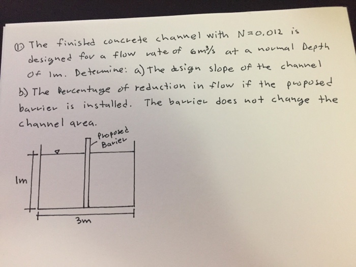 Solved The finished concrete channel with N=0.012 is | Chegg.com