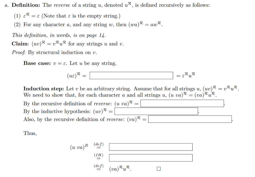 Solved a. Definition: The reverse of a string u, denoted uR, | Chegg.com