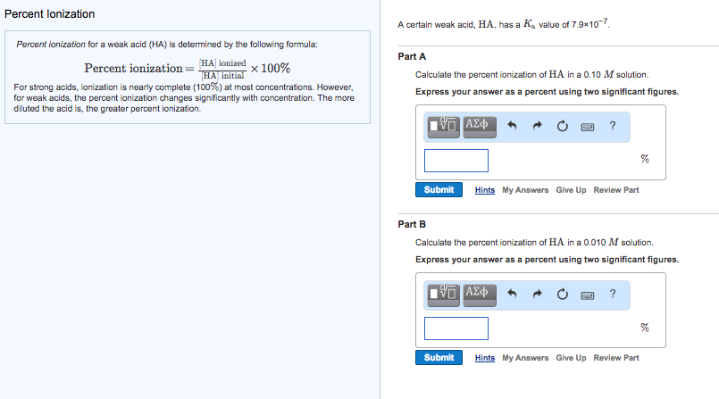 Solved Percent ionization for a weak acid (HA) is determined | Chegg.com