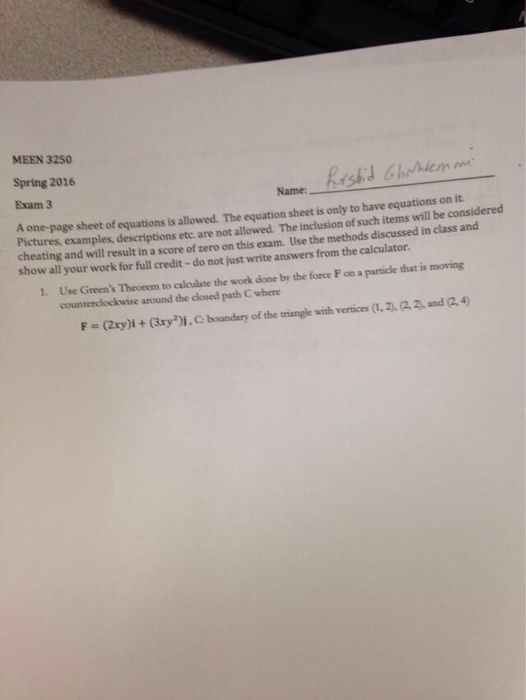 Solved A one-page sheet of equations is allowed The equation | Chegg.com