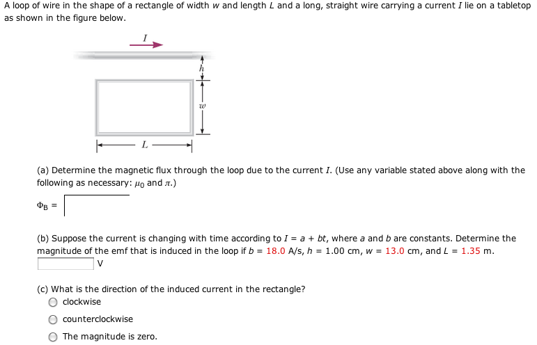 Solved A loop of wire in the shape of a rectangle of width w | Chegg.com