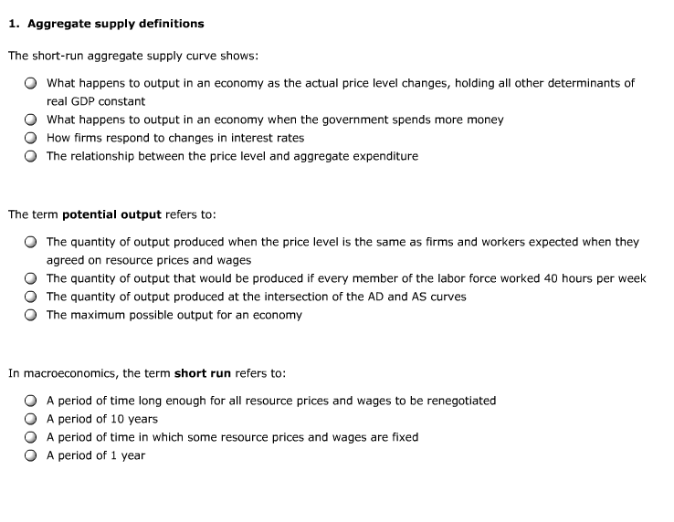 Solved Aggregate supply definitions The short-run aggregate | Chegg.com