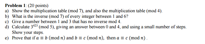 Solved a) Show the multiplication table (mod 7), and also | Chegg.com