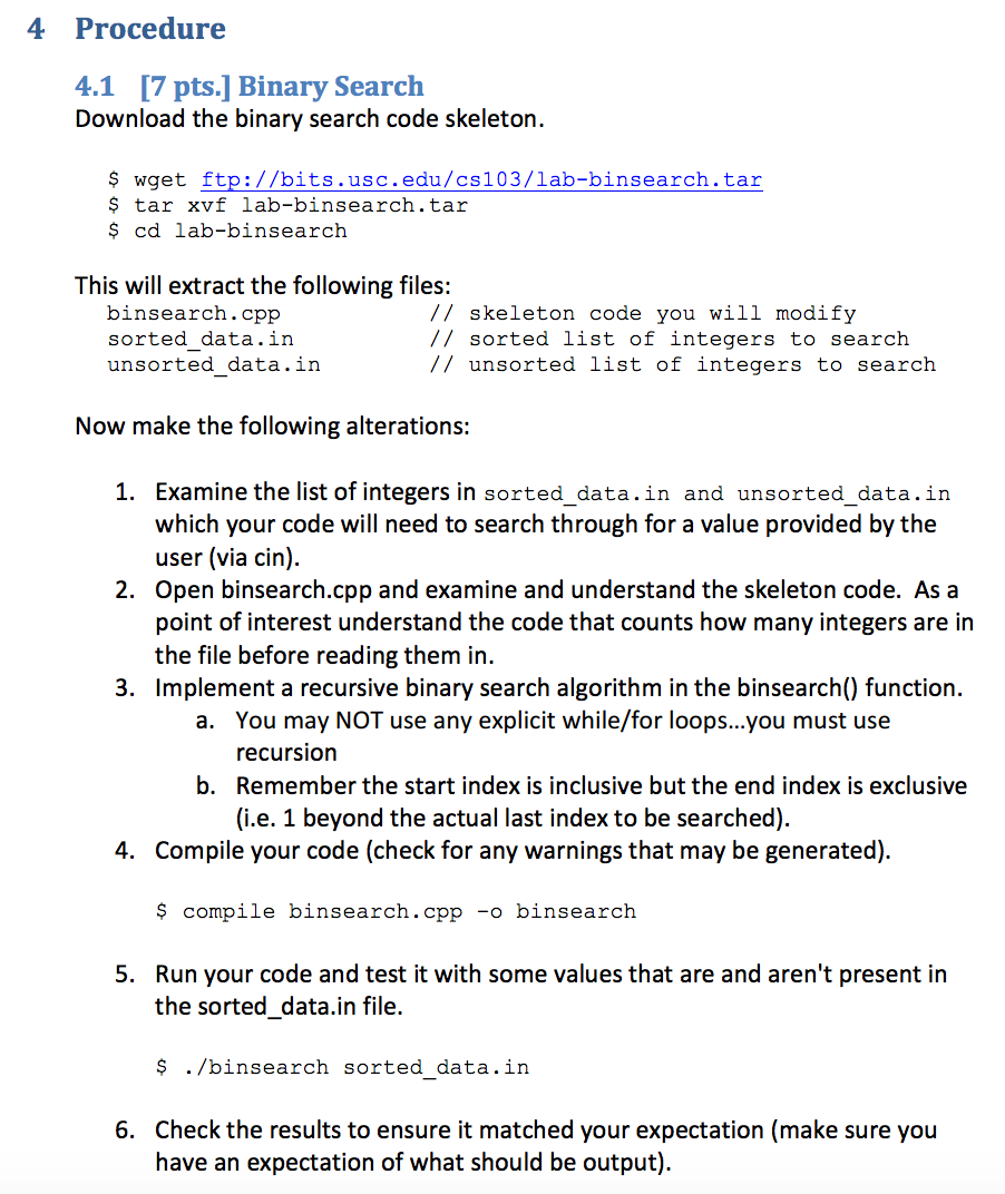 Solved Download the binary search code skeleton. $ wget | Chegg.com