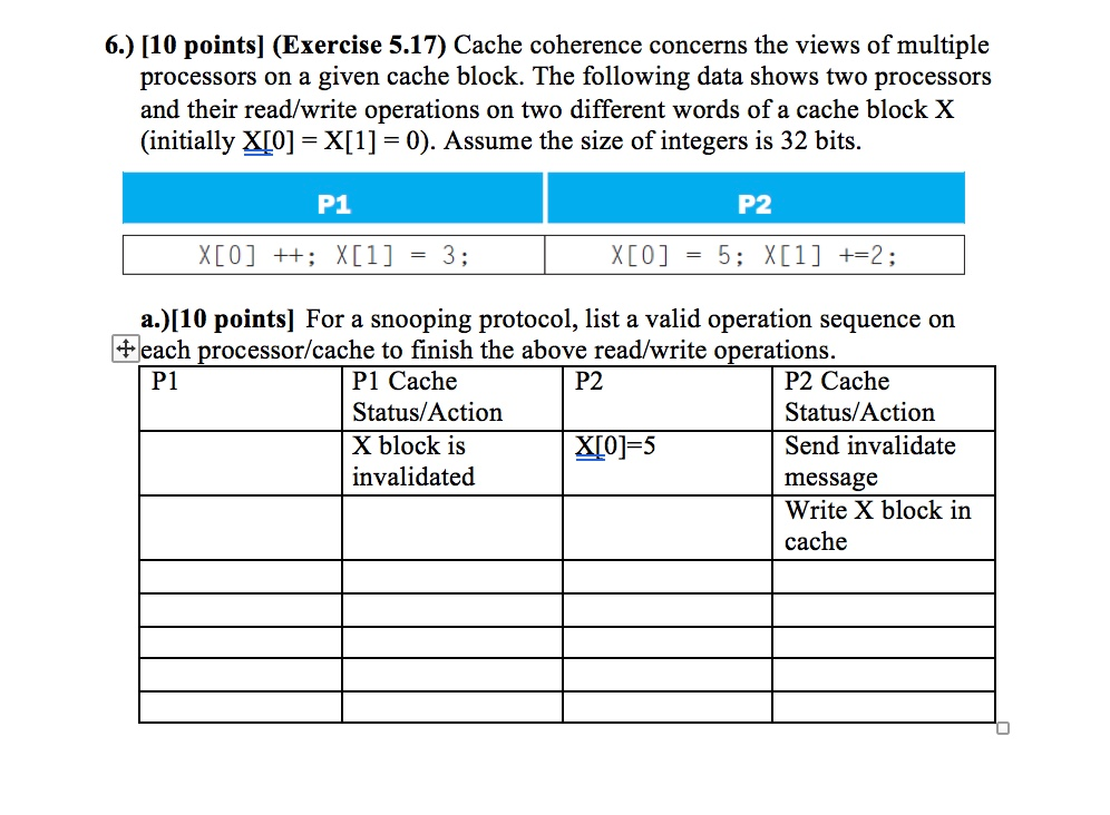 Solved 6.) [10 points] (Exercise 5.17) Cache coherence | Chegg.com