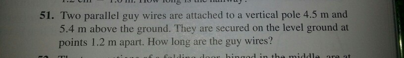 Solved 51. Two parallel guy wires are attached to a | Chegg.com