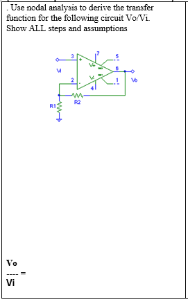 Solved Use nodal analysis to derive the transfer function | Chegg.com