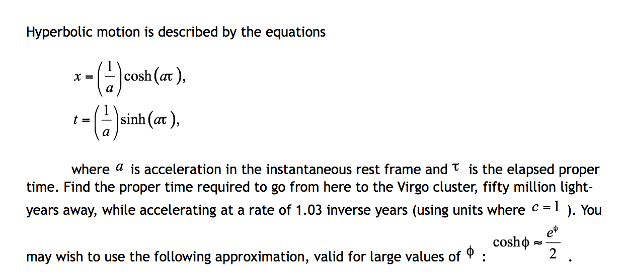 Hyperbolic motion is described by the equations x= | Chegg.com