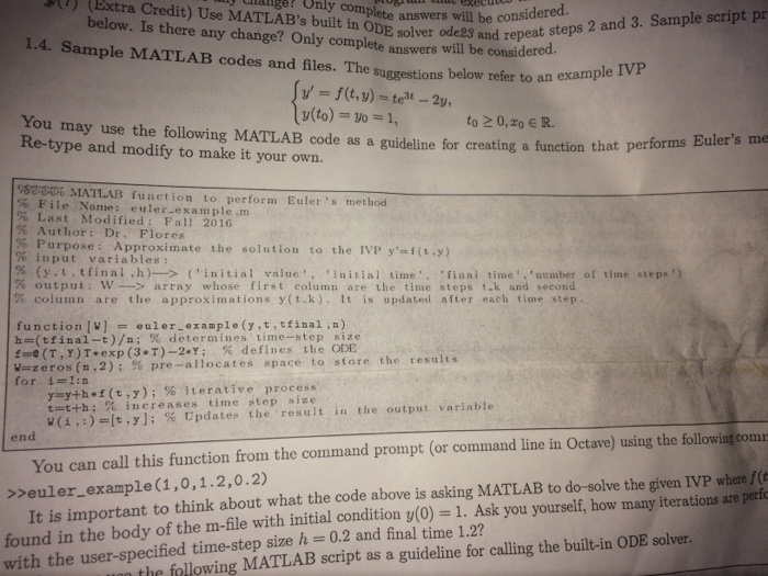 Solved Use Matlabs Built In Ode Solver Ode23 And Repeat 
