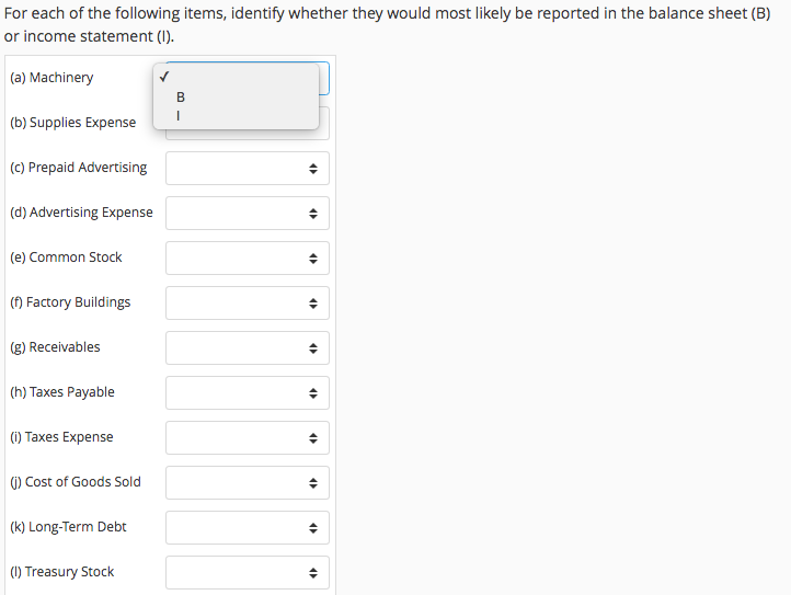 Solved For each of the following items, identify whether | Chegg.com