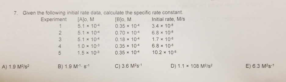 Solved 7. Given the following initial rate data, calculate | Chegg.com Solved 7. Given the following initial rate data, calculate | Chegg.com