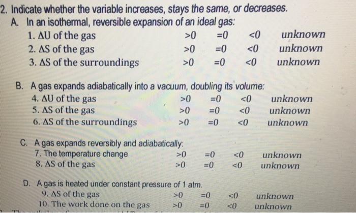 Solved Indicate Whether The Variable Increases Stays The