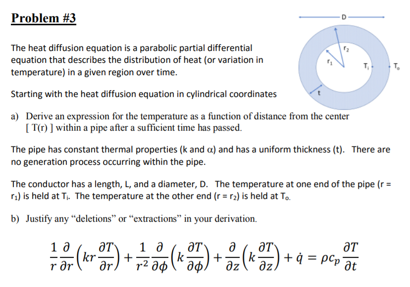The heat diffusion equation is a parabolic partial | Chegg.com