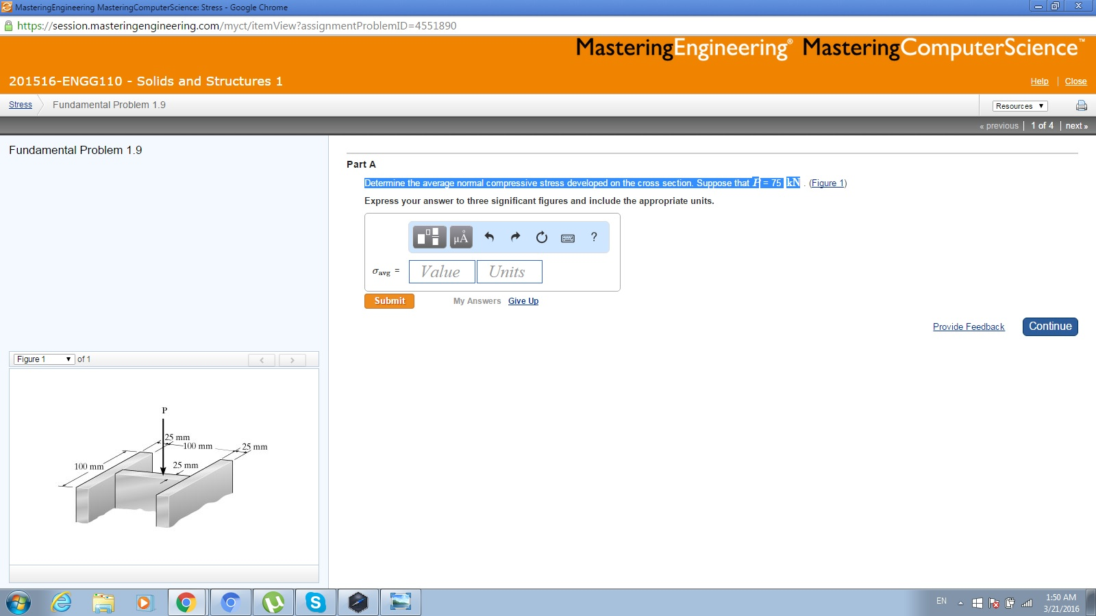 Solved Determine the average normal compressive stress | Chegg.com