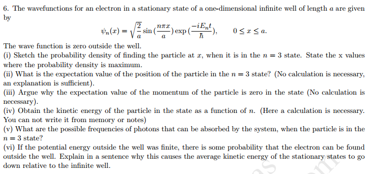 Solved The wave functions for an electron in a stationary | Chegg.com