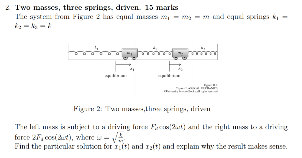 Solved 2. Two masses, three springs, driven. 15 marks The | Chegg.com