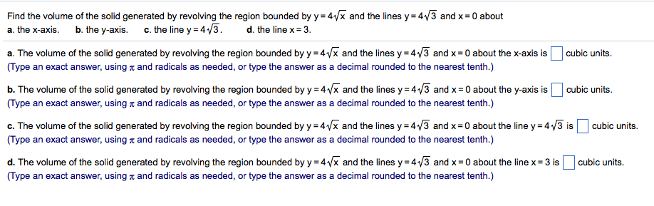 Solved Find the volume of the solid generated by revolving | Chegg.com