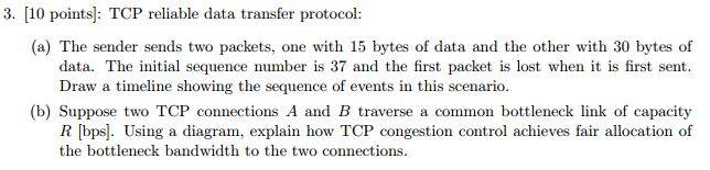 Solved TCP reliable data transfer protocol. The sender | Chegg.com