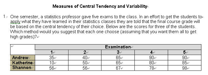 Solved Measures of Central Tendency and Variability. One | Chegg.com