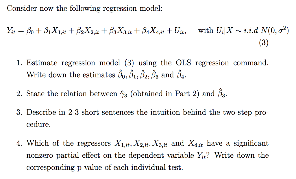 Consider now the following regression model 1. | Chegg.com