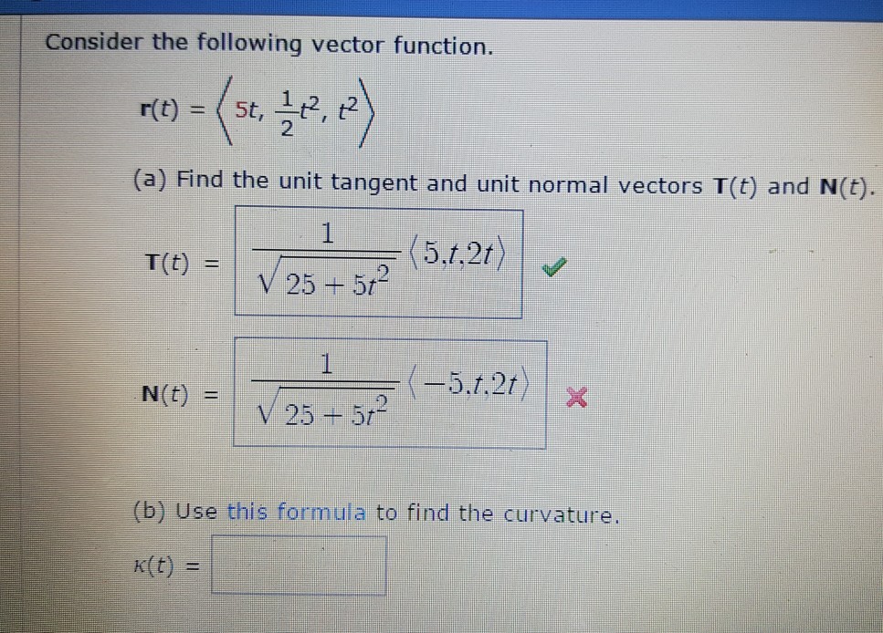 Solved Consider The Following Vector Function R T 5t