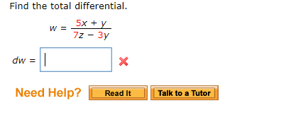 Solved Find the total differential dw = Need Help? Read It | Chegg.com