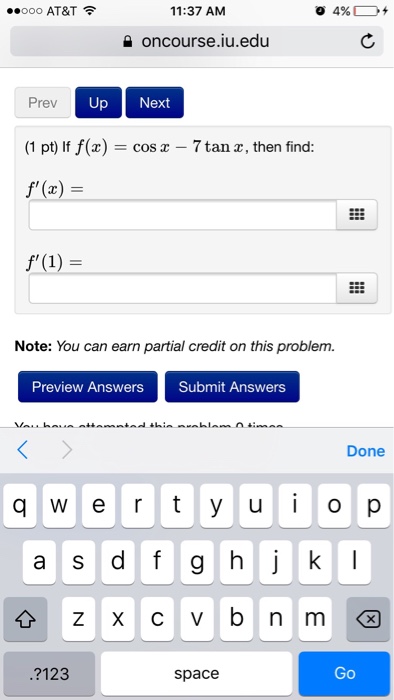 Solved If f(x) = cos x - 7 tan x, then find: f'(x) = f'(1) | Chegg.com