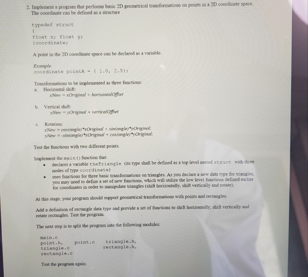 Solved 2. Implement a program that performs basic 2D | Chegg.com